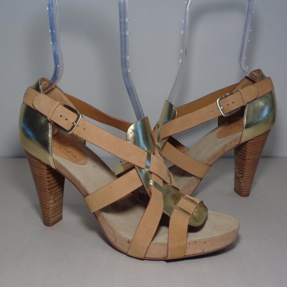Cole Haan | Shoes | Cole Haan Size M Gold Tan Leather Heeled Sandals ...